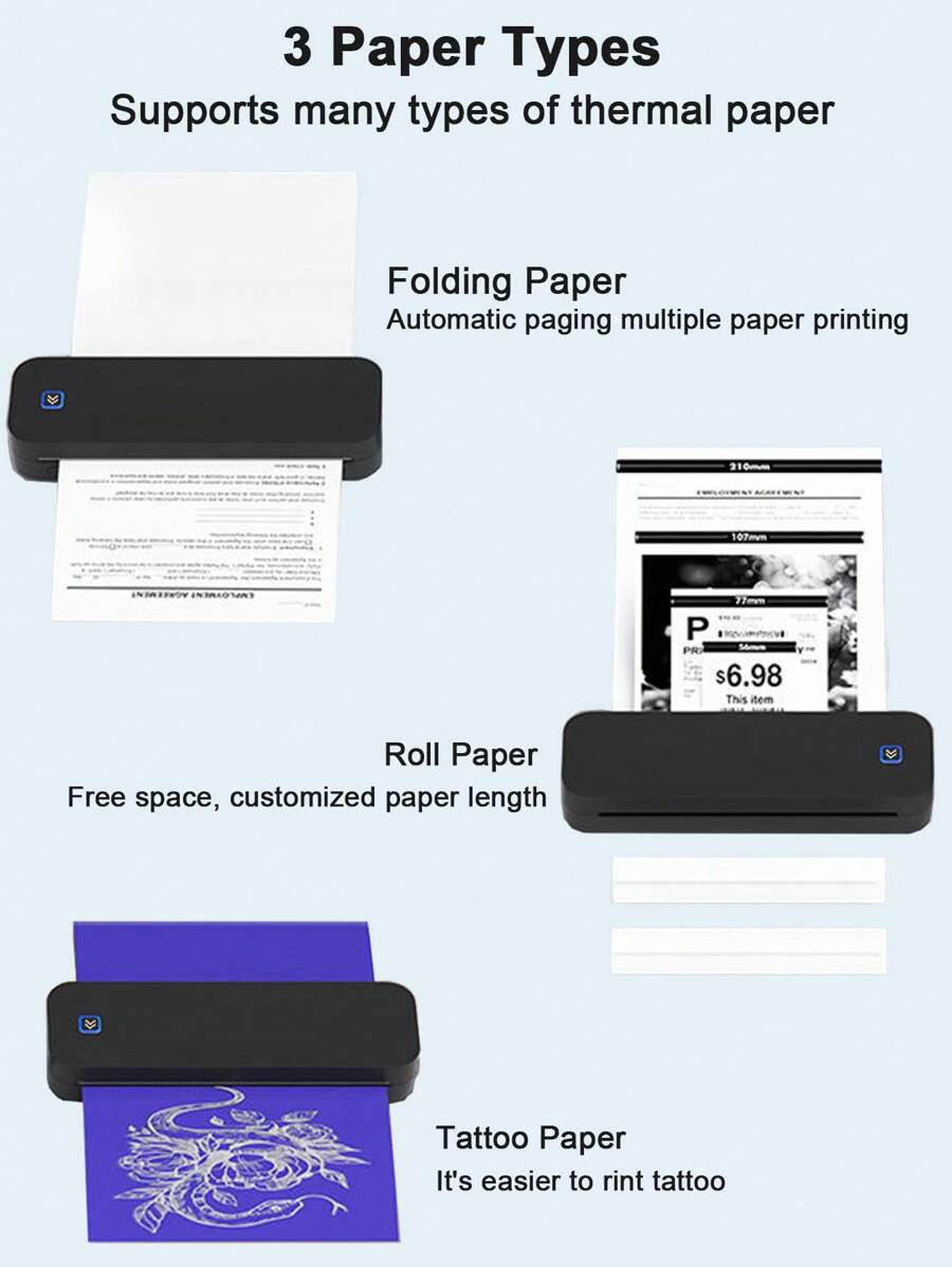A4 Portable Wireless Travel Printer, Thermal Inkless Printer, A4 ...