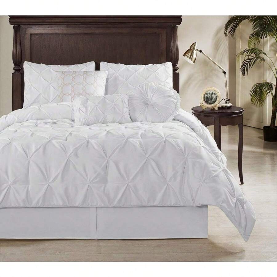 7-Piece Pinch Pleat Pintuck Bedding Comforter Set (King, White) | SHEIN USA