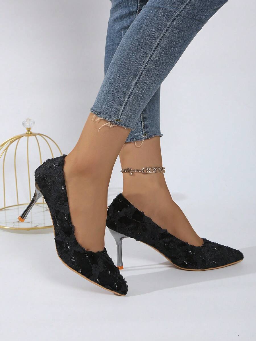 2024 Novos Sapatos de Salto Alto Fino Casual de Bico Pontudo, Boca Rasa ...