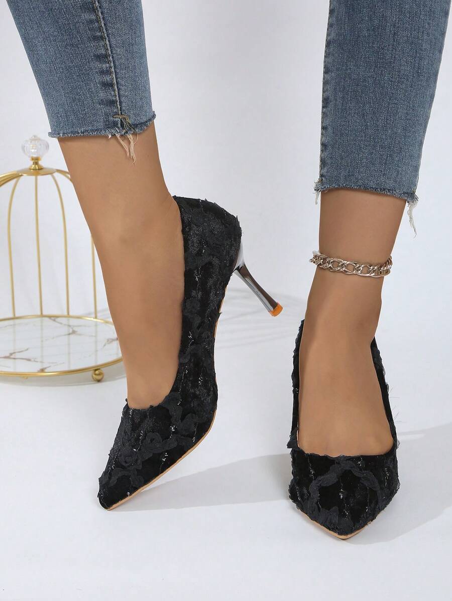 2024 Novos Sapatos de Salto Alto Fino Casual de Bico Pontudo, Boca Rasa ...