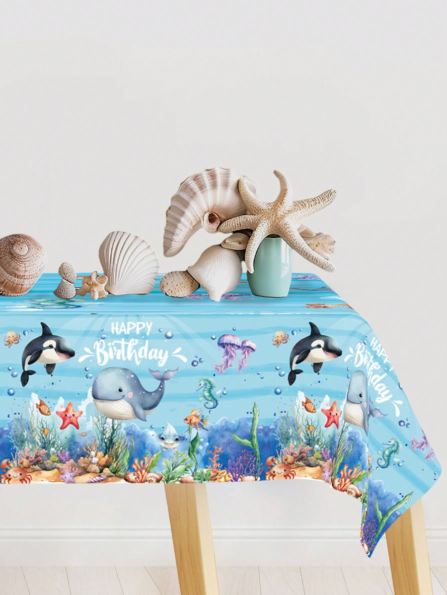 1Pc Ocean Animal Style Plastic Tablecloth, Ocean Themed Party, Birthday ...
