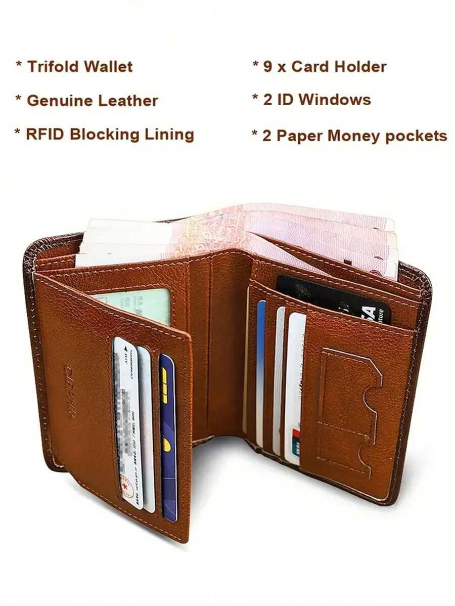 Vintage-Style Men's Tri-Fold Wallet - Genuine Leather Blocking Ultra ...