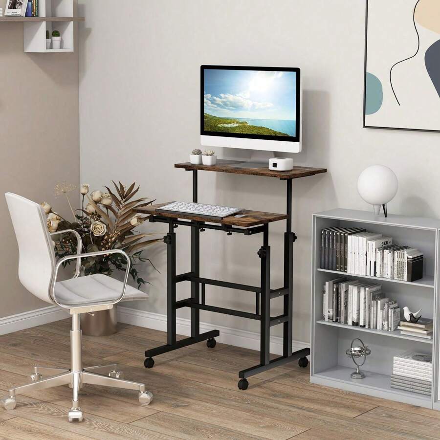 Height Adjustable Standing Desk Mobile Laptop Table Computer Desk With ...