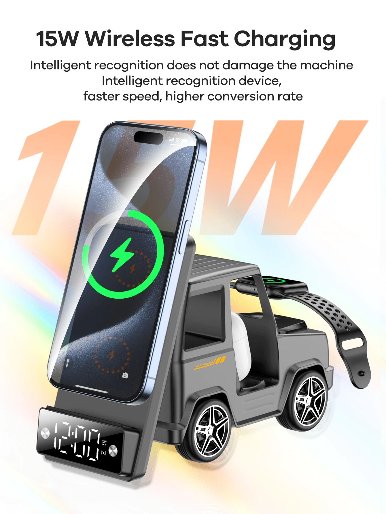 Six In One Desktop Wireless Charger, Car Shaped Phone Holder, 15W Super ...