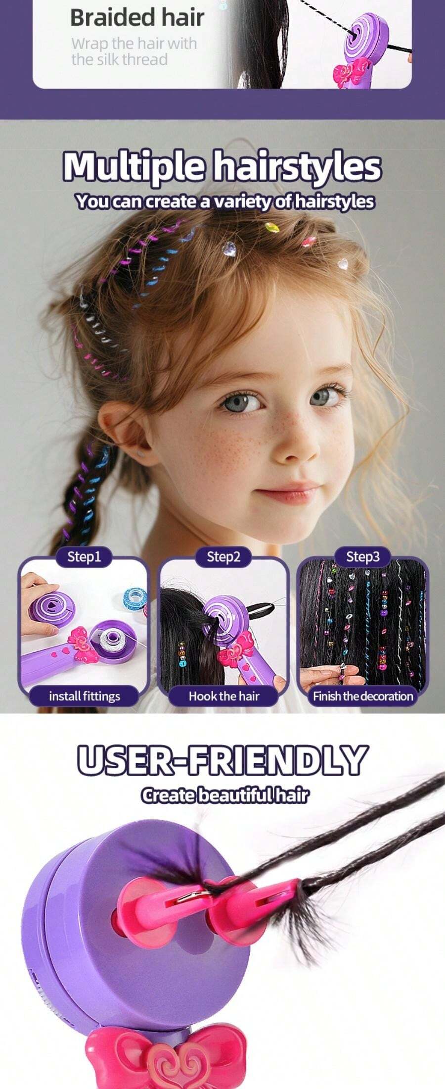 Kids DIY Princess Hair Styling Automatic Braiding Tool, Girls Magic ...