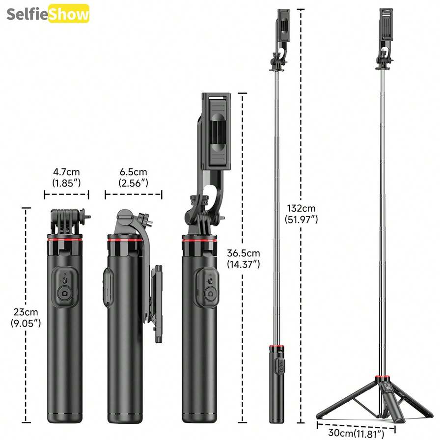 SelfieShow Black Selfie Stick Tripod With Detachable Stand. Extra Long ...