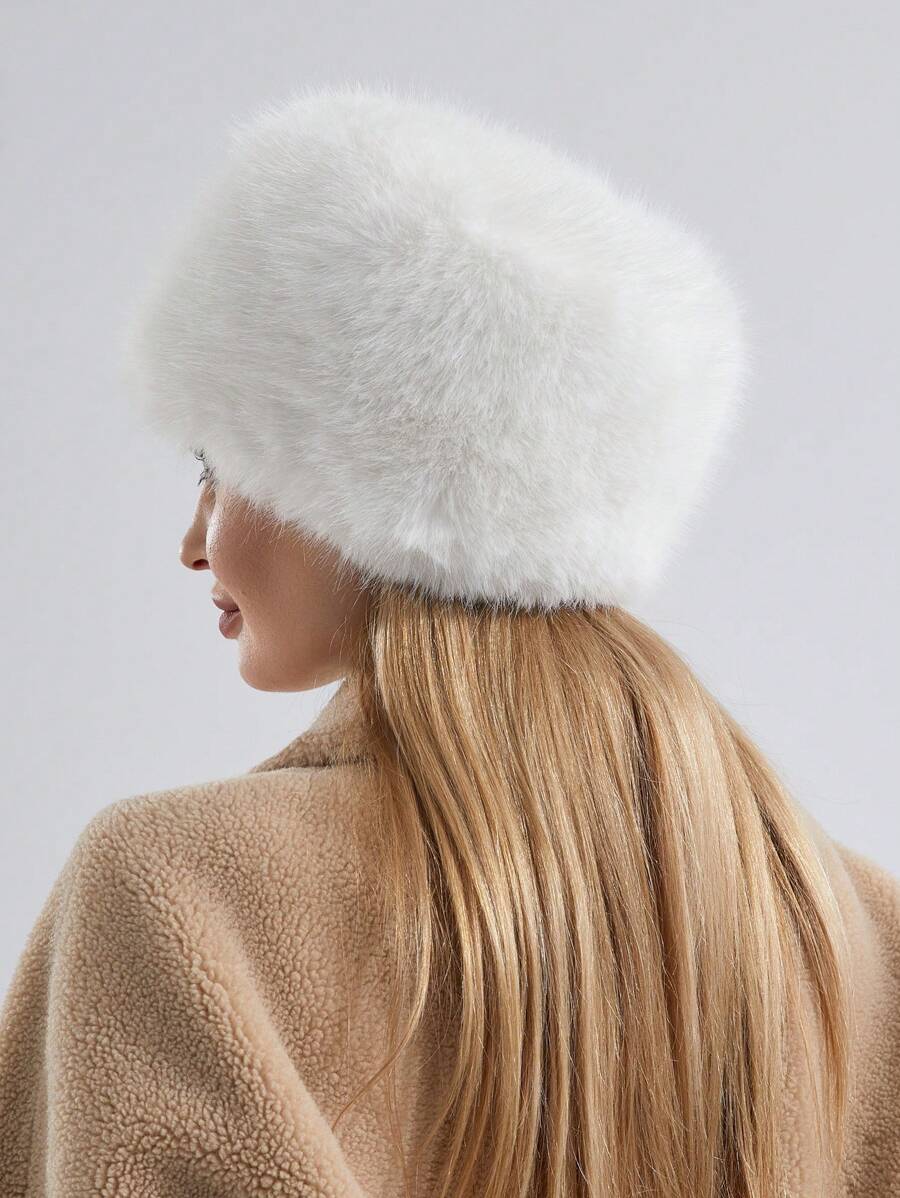 Women's Fluffy Hat For Winter With Stretch Cossack Style White Warm Cap ...