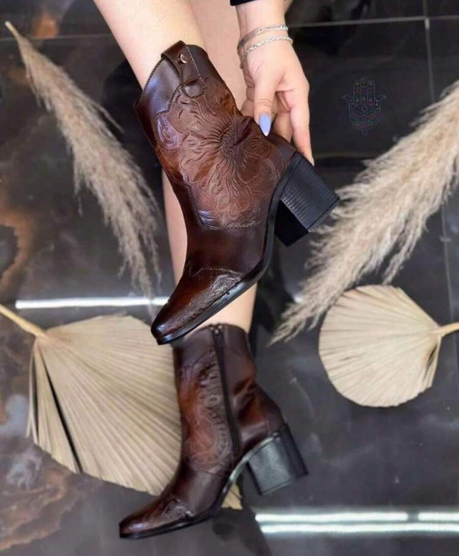 SHEIN BOTAS VAQUERAS BOTINES CORTOS COWBOY BOTAS TEXANAS CON ESTILO ...