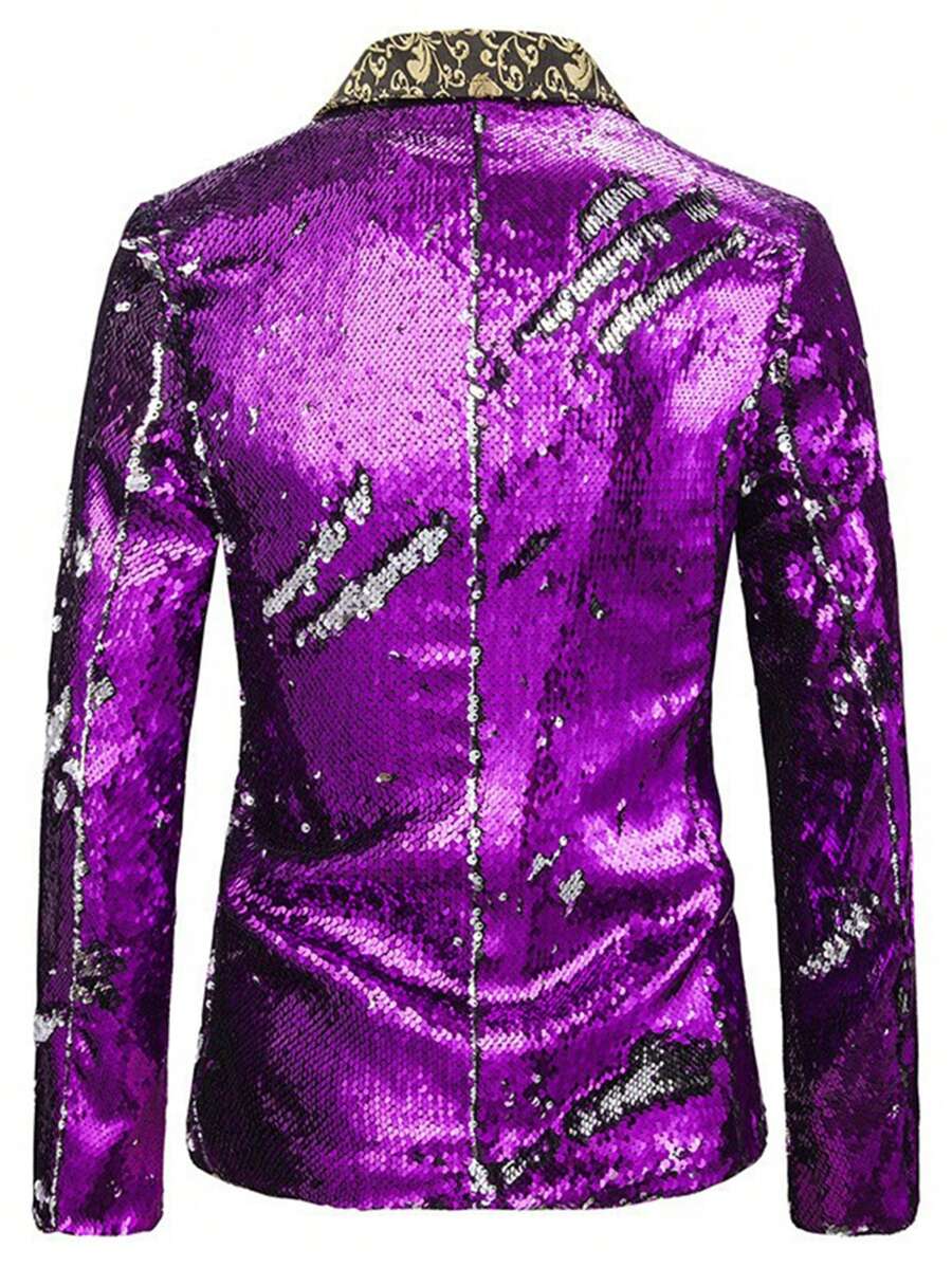 Shiny Contrast Color Men's Slim Fit Suit Jacket Stage Performance ...