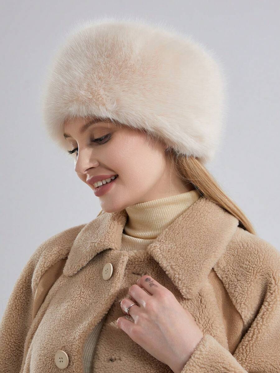 Women's Fluffy Hat For Winter With Stretch Cossack Style White Warm Cap ...