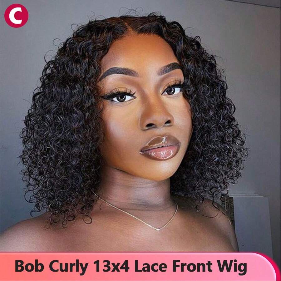 13x4 Deep Wave Lace Front Wig Human Hair Transparent Frontal Wig 180% ...