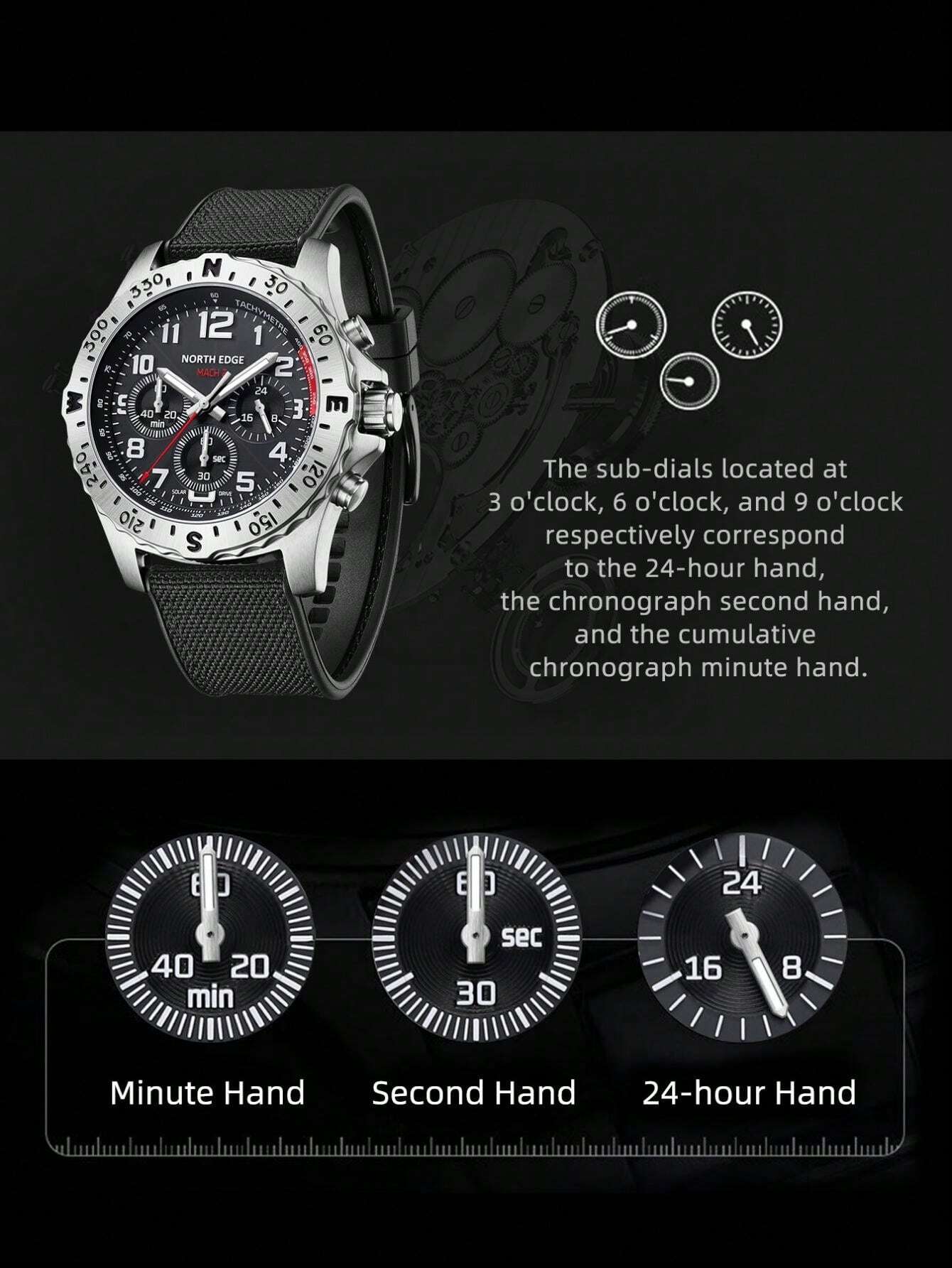 NORTH EDGE MACH-2 Solar Powered Watch For Men Waterproof 50M Men's ...