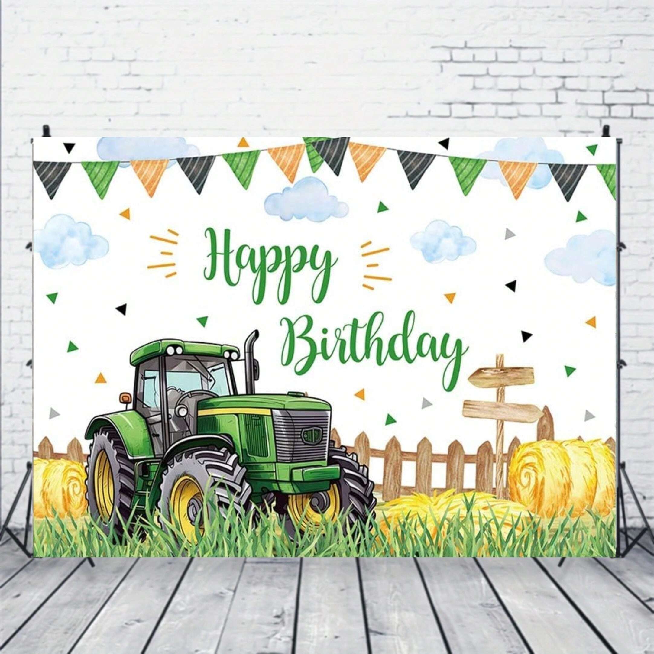 1pc, Farm Tractor Birthday Backdrop, Green Grass Banner, Lawn Mower Theme Farm Happy Birthday ...