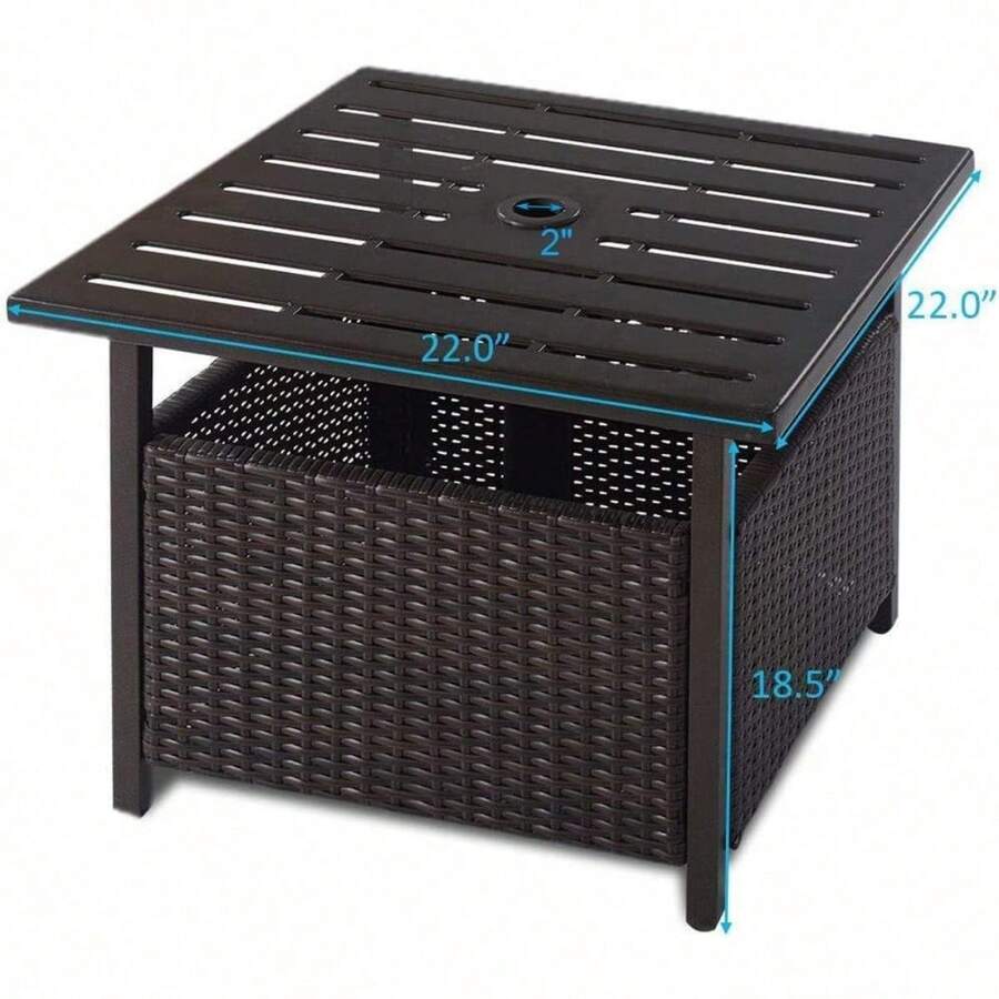 Outdoor Side Table With Hole, Rattan Wicker Stand Table, Steel Metal ...