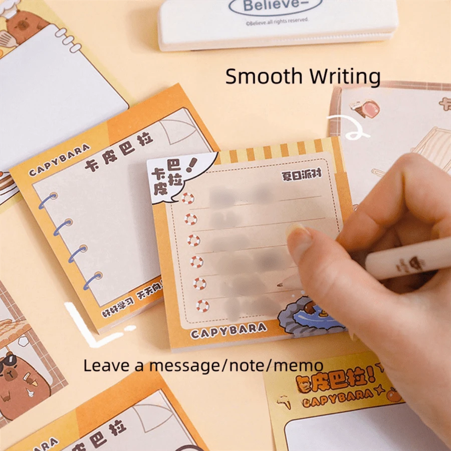 4 Books(1 Book With 50 Sheets) Cute Capybara Sticky Notes Tear-Off Memo ...
