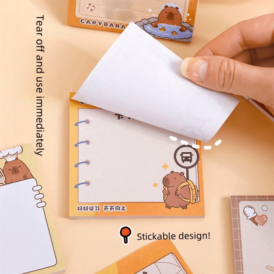 4 Books(1 Book With 50 Sheets) Cute Capybara Sticky Notes Tear-Off Memo ...
