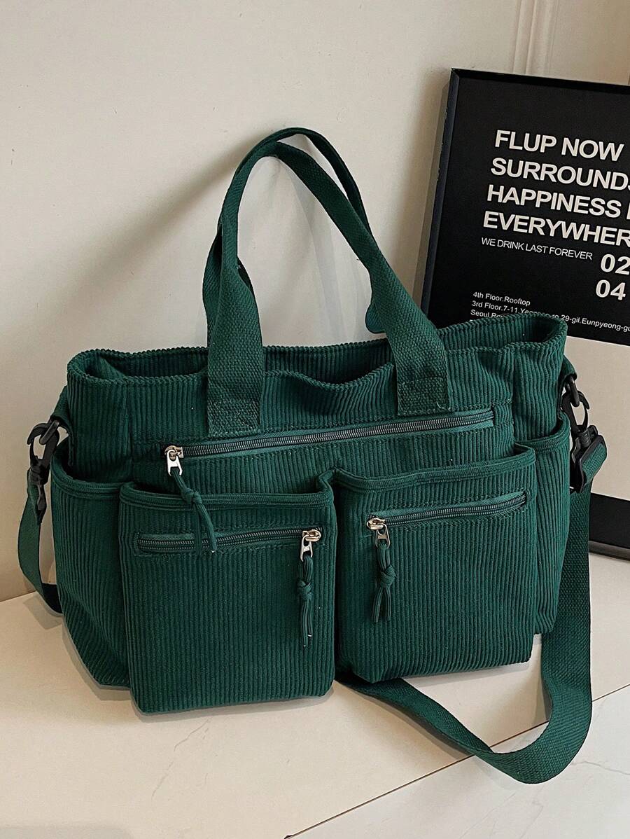 New Autumn/Winter Large Capacity Women Corduroy Shoulder Tote Bag, Fits Laptop & Clothes, Casual ...