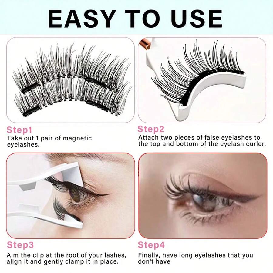 1 Pair Reusable Magnetic False Eyelashes, Lift Eye Corners, Easy To ...