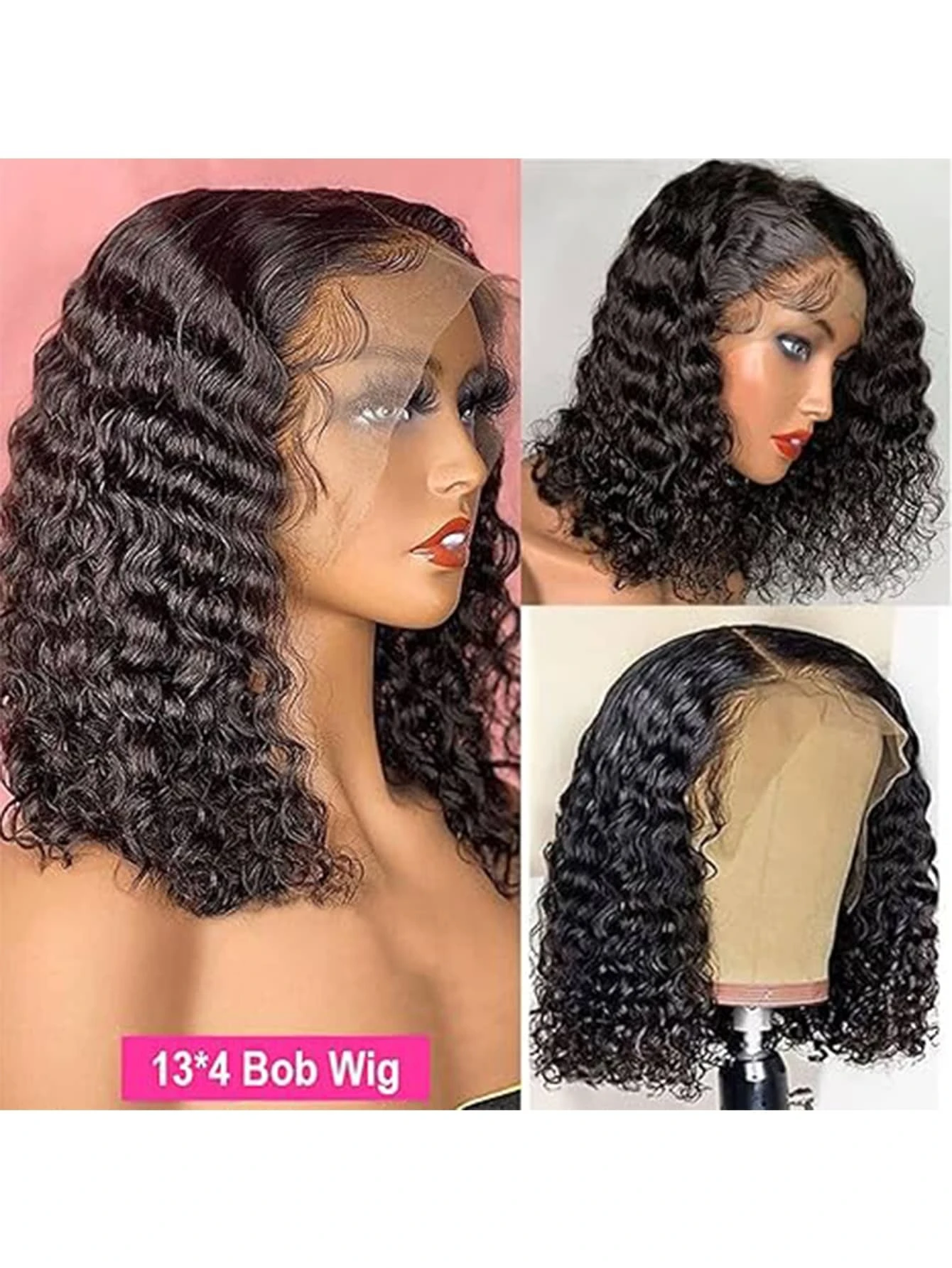 16 Inch Discount 13x4 Lace Front Wigs Human Hair Bob Deep Wave Lace Wig ...