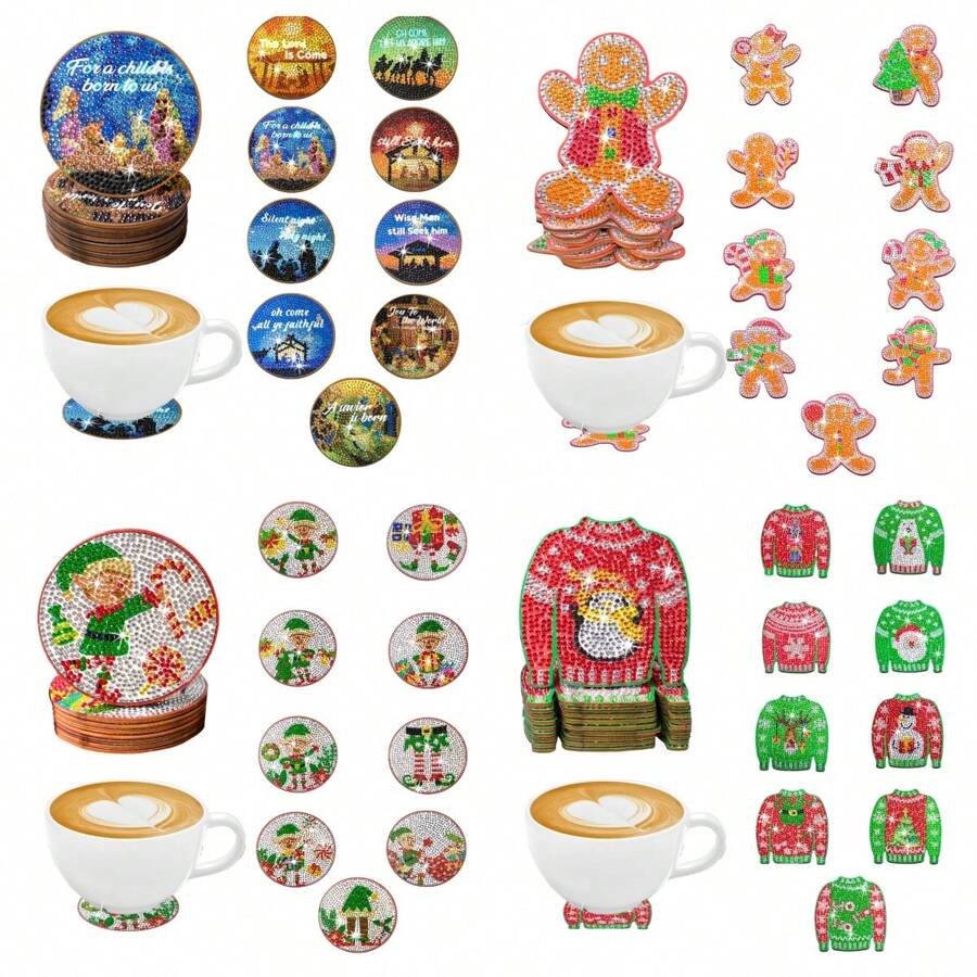ชุดรองแก้ว Diamond Painting คริสต์มาส 9 ชิ้น, ชุดรองแก้ว Diamond Art ...
