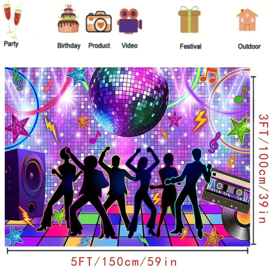 Retro Disco Party Backdrop, Colorful 70s-80s-90s Dance Theme, Perfect ...