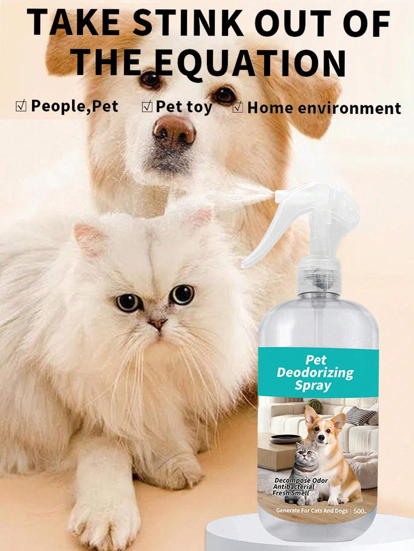 1x 500ml + 2x 60ml Pet Odor Eliminator Spray - Removes Odors At The ...