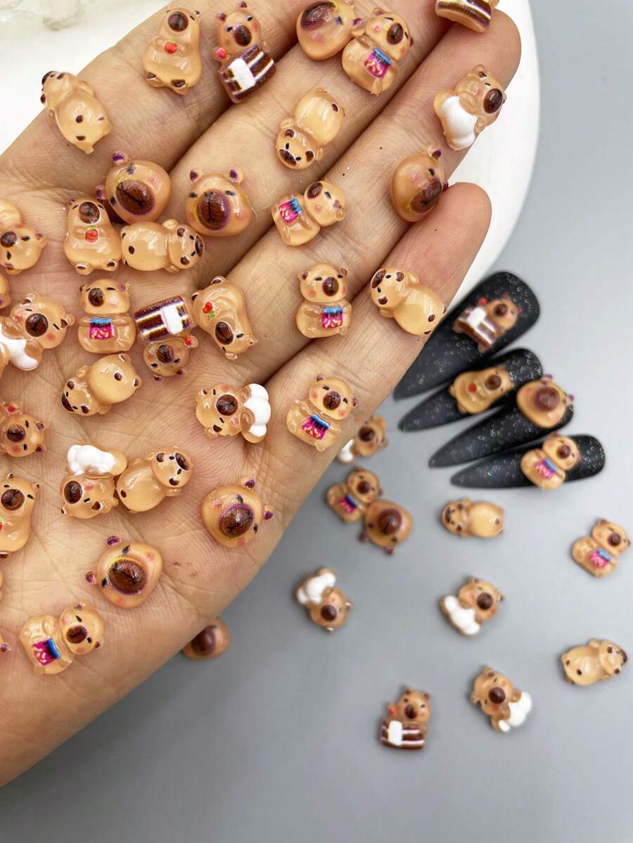 20pcs Cute Cartoon Animal Nail Charms Set - 3D Ice Transparent Capybara ...
