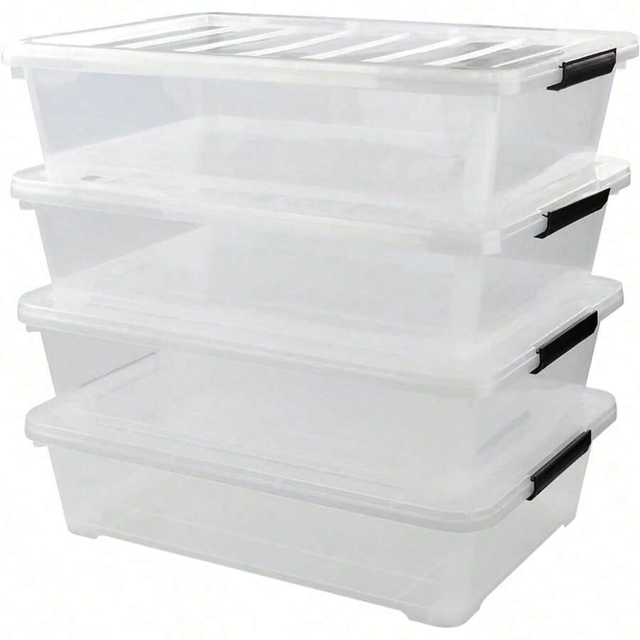 4 Packs 40 Quart Plastic Large Under Bed Storage Box, Clear Storage Bin ...