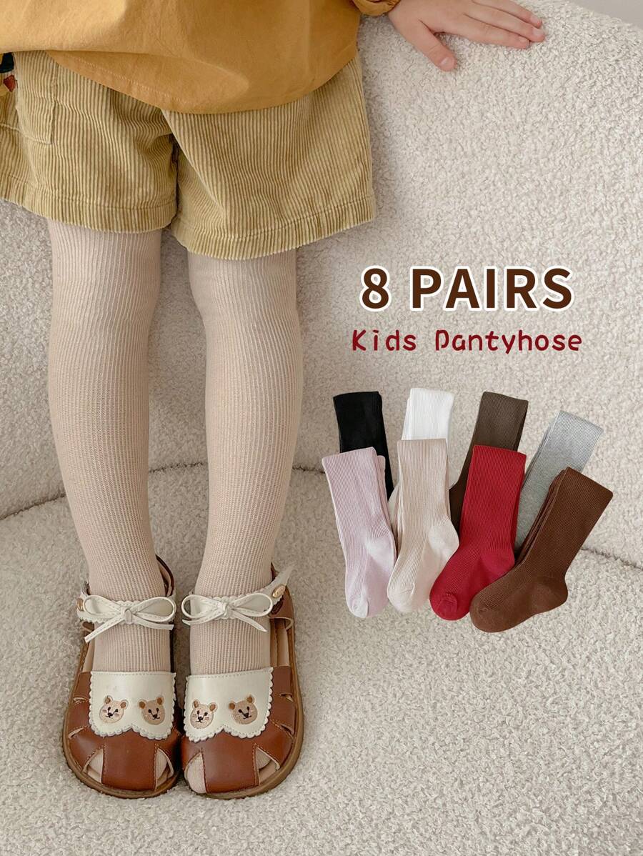 8-Pack Kids Tights - Solid Color Knit Pantyhose With Striped Design ...