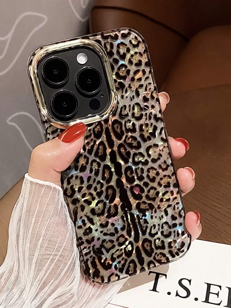 1pc Leopard Print Anti-Shock Metal Frame Matte Phone Case Suitable For IPhone 11 12 13 14 15 Pro ...