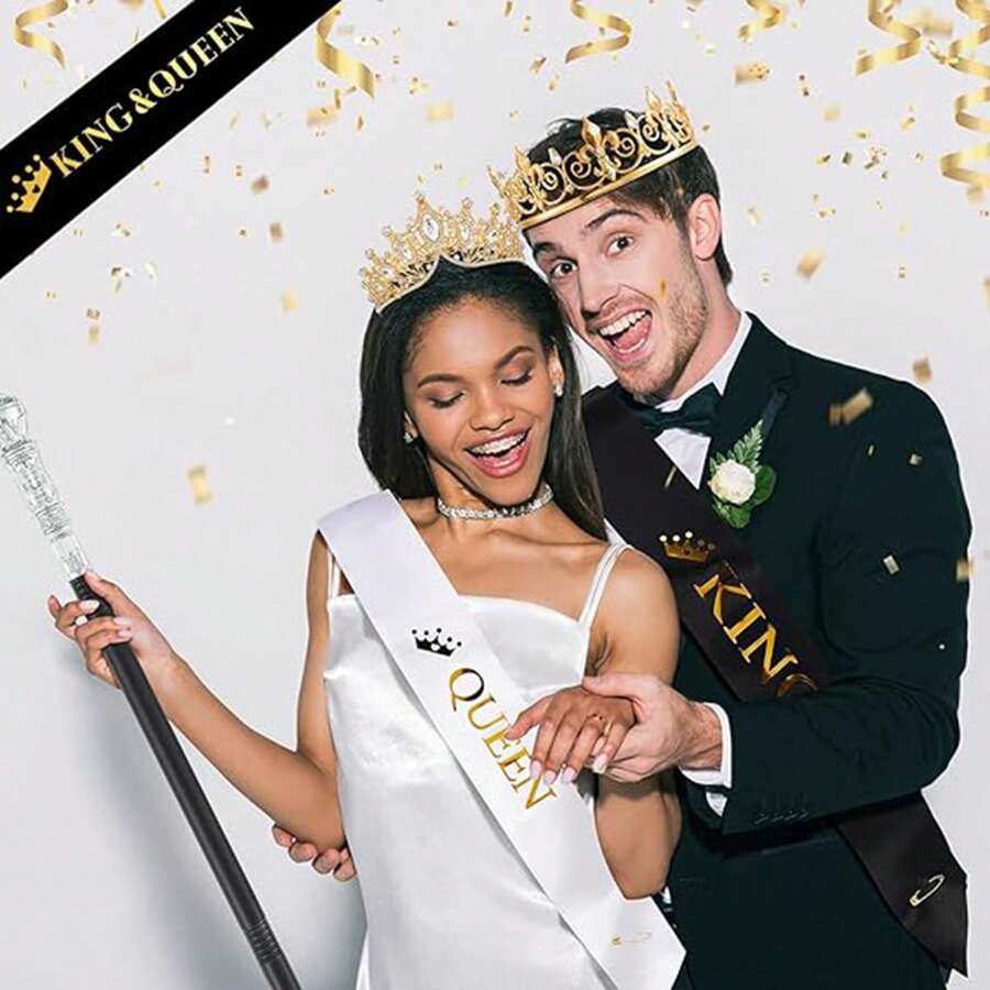 6 Pcs Prom King And Queen Crowns Set Halloween Costume Walking Cane ...