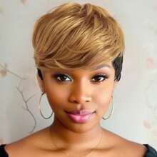 Synthetic Wigs Short Straight Pixie CuT Bob Wig Honey Gold Mix Black ...