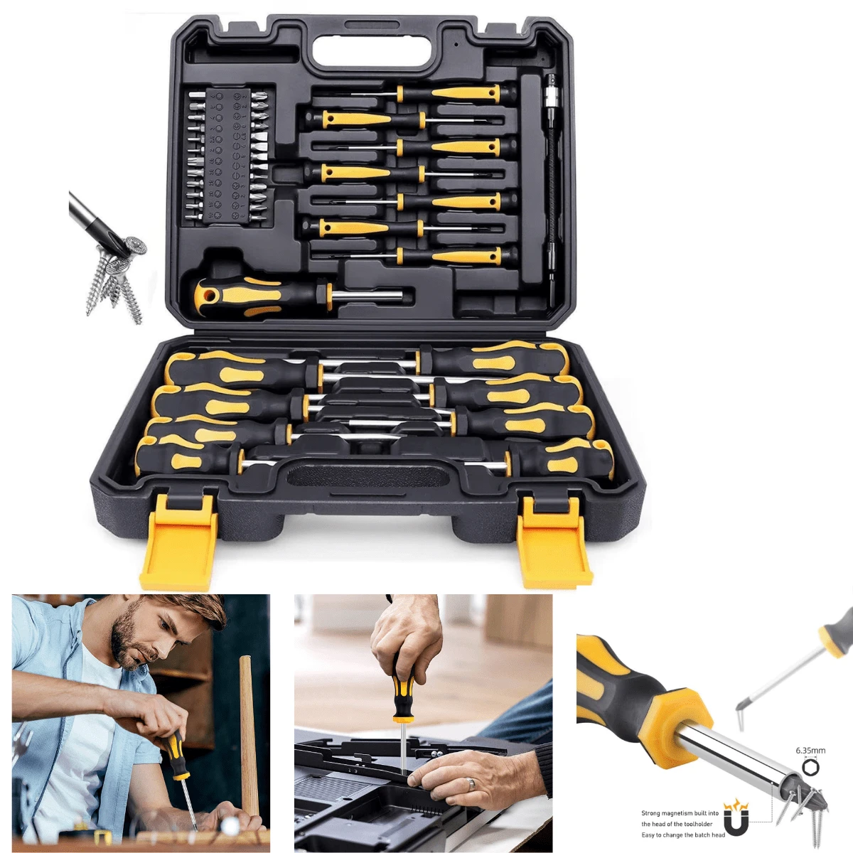 Juego de 42 piezas de destornilladores de acero cromo vanadio duradero - Magnético, con puntas ...