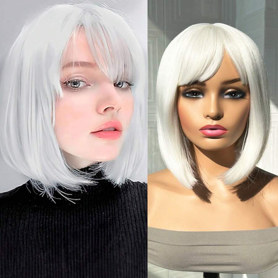 DZfirst Peruca Bob de Natal curta e reta na cor cinza claro, com 30 cm ...