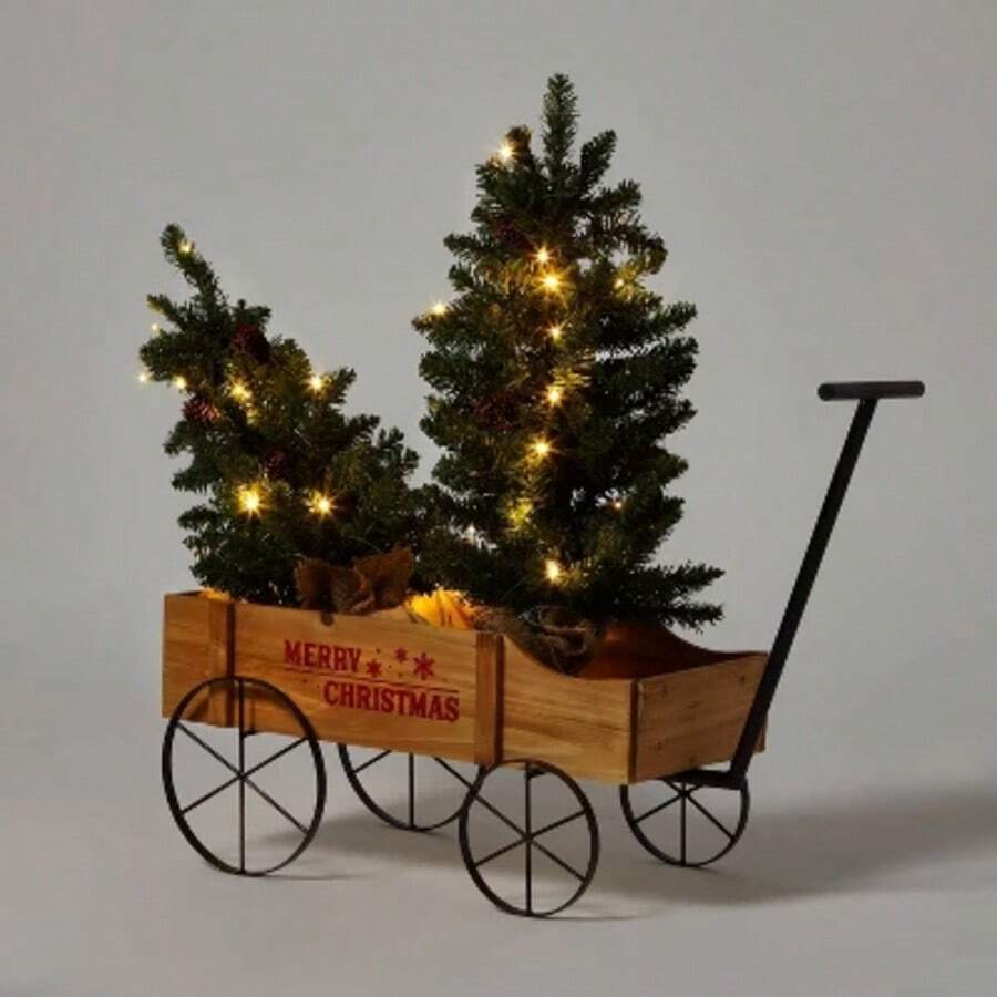 3pc LED Pre-Lit Artificial Christmas Tree Set With Wagon - Wondershop ...