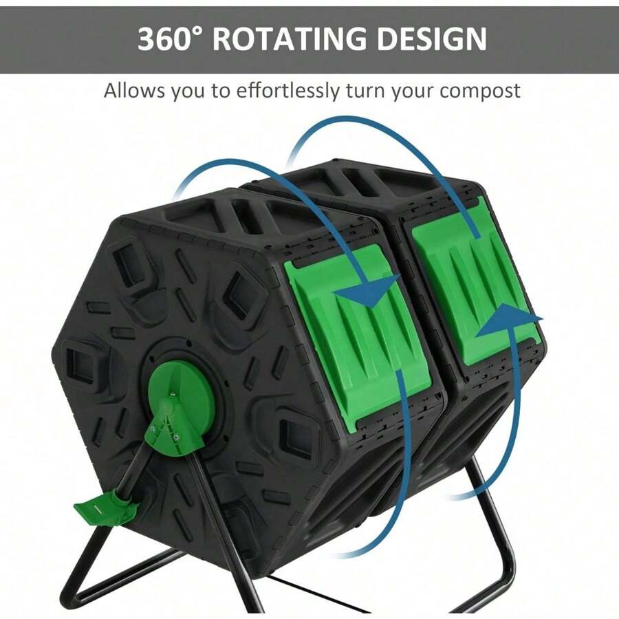 Dual Chamber Tumbling Composter, 2-17.2 Gallon Outdoor Rotating Compost ...