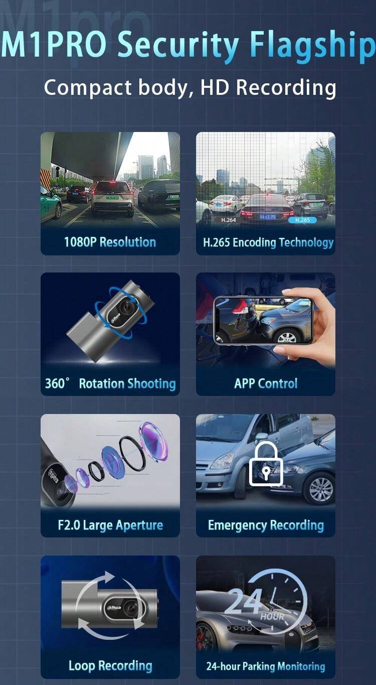 Dahua M1 Dashcam Real 1080P WiFi Recorder Crash Latch Night Vision 360 ...