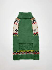 Gingerbread Man & Deer Print Christmas Pet Sweater, Red & Green, Warm ...