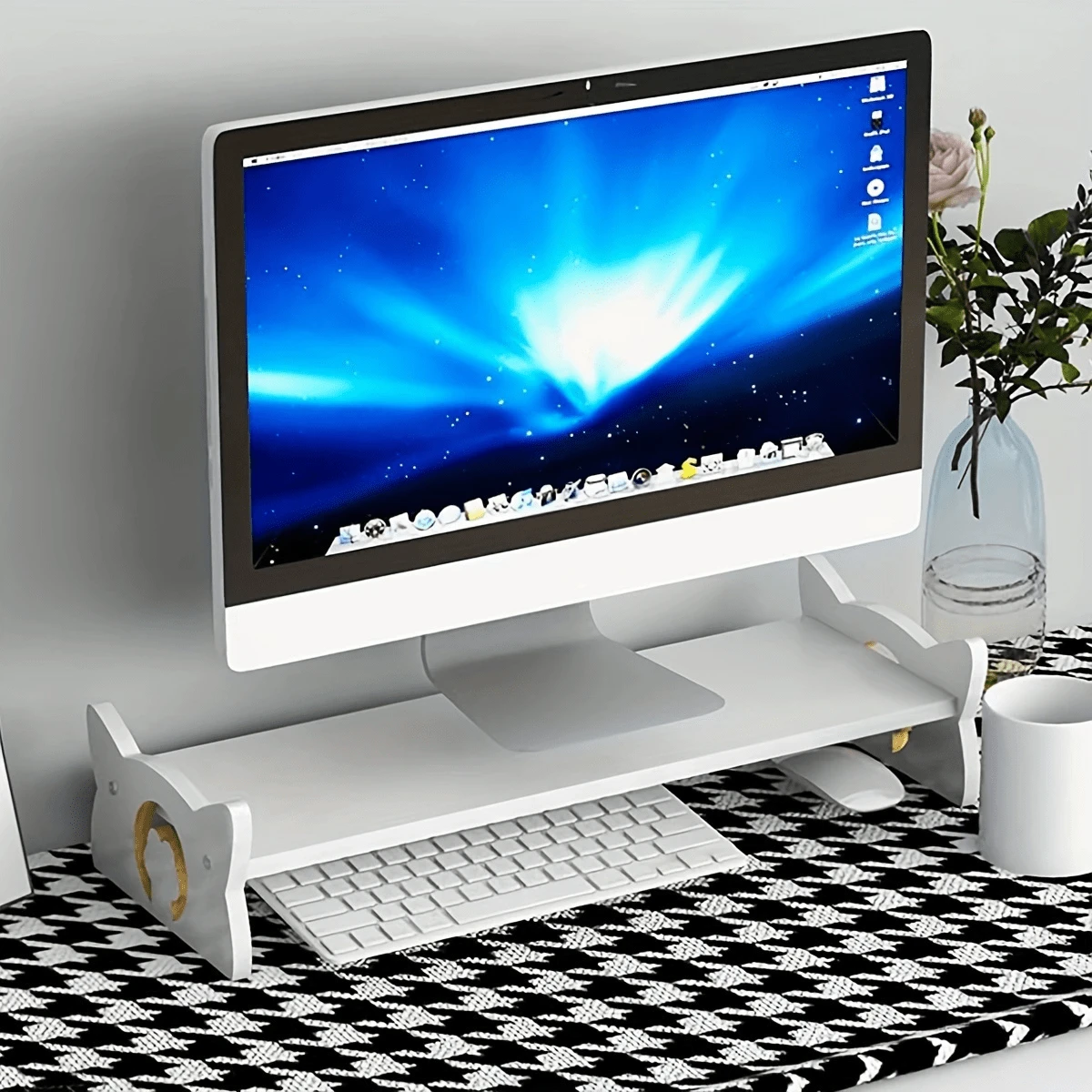1pc DIY White Office Monitor Stand, Keyboard Storage Rack, Desktop ...