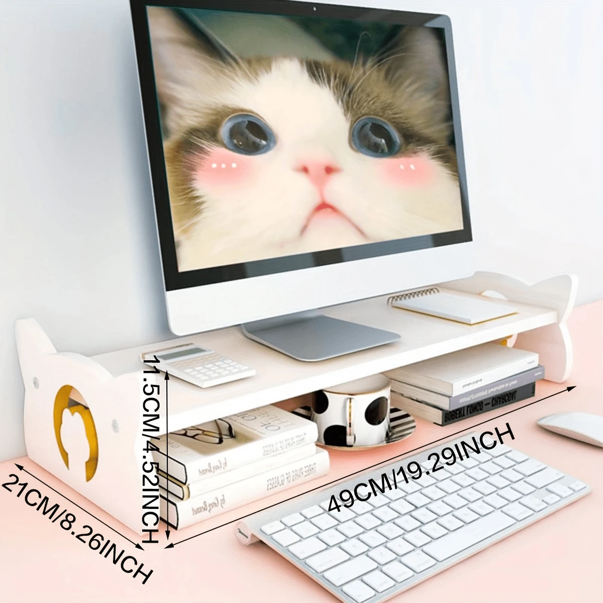 1pc DIY White Office Monitor Stand, Keyboard Organizer Rack, Computer ...