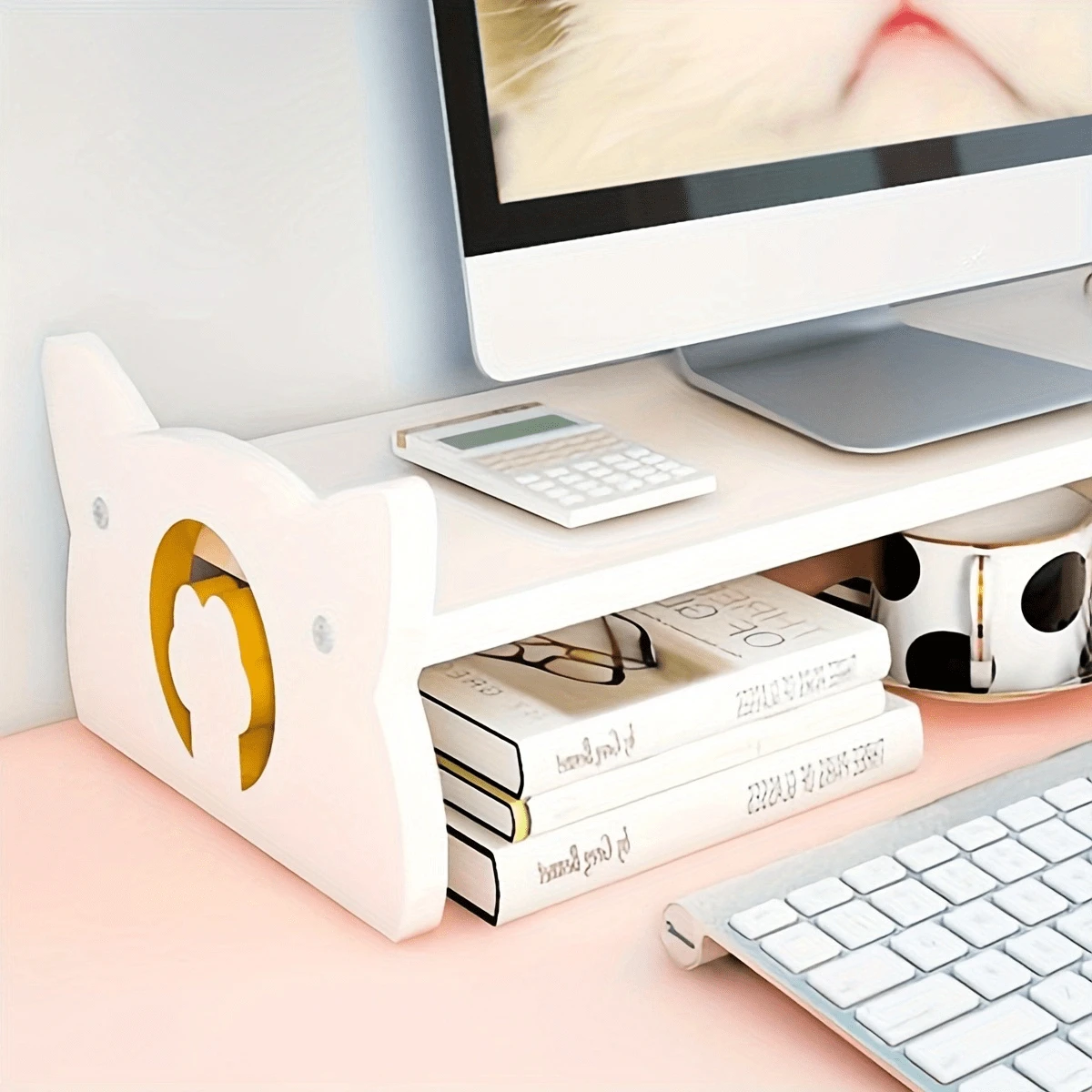 1pc DIY White Office Monitor Stand, Keyboard Storage Rack, Desktop ...