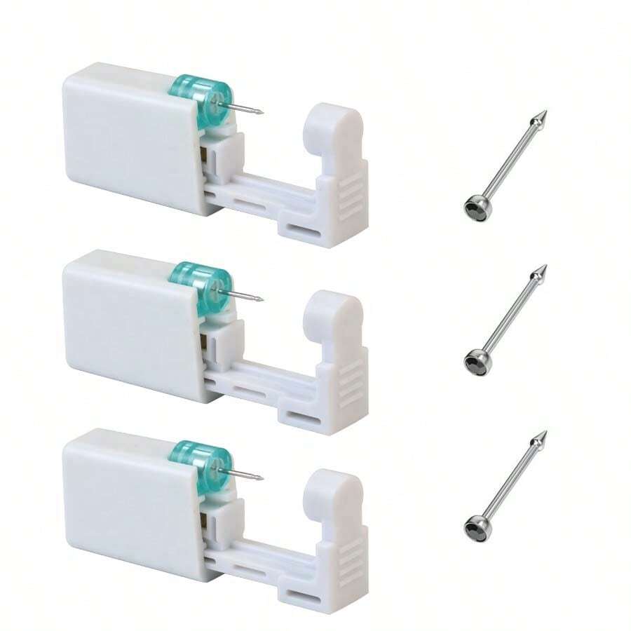 3PCS Disposable Nose Piercing Gun With Nose Studs-Safety Nose Piercing ...