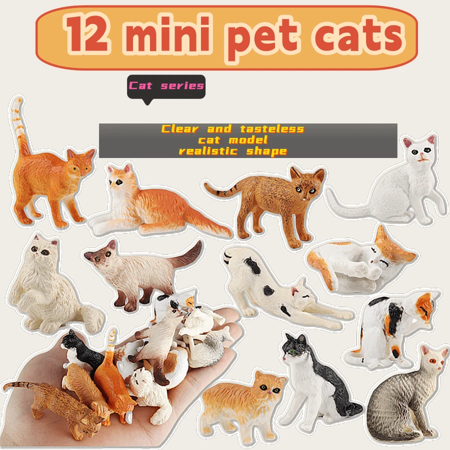 Set de 12 figuras y modelos en miniatura de gatos realistas en gris y ...