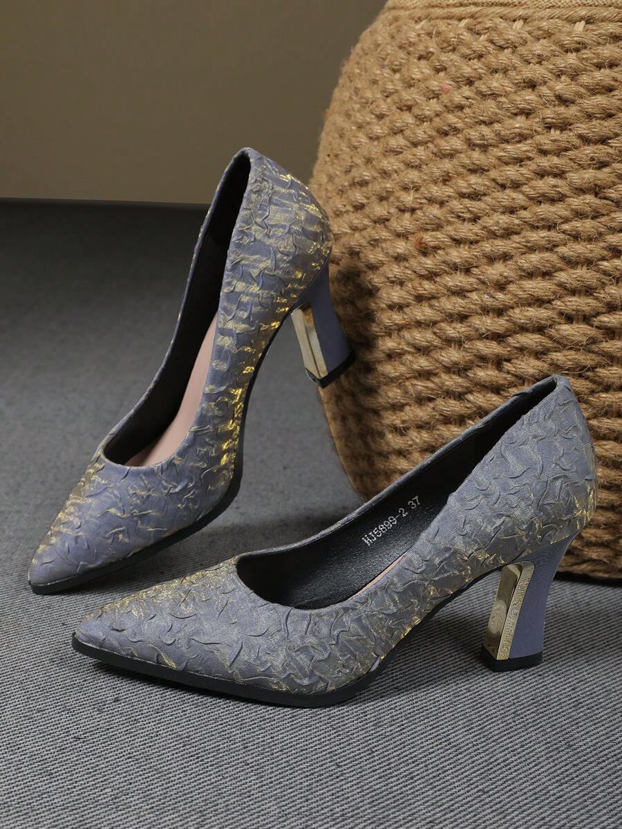 Chunky Heel Pointed Toe Fashionable Elegant Slip-On High Heel Office ...