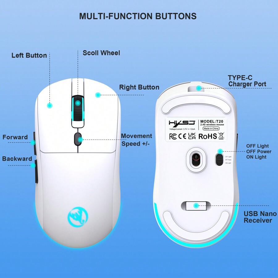 HXSJ 1pc 2.4G Wireless 6-Button Mouse With Sound, Ergonomic Design ...