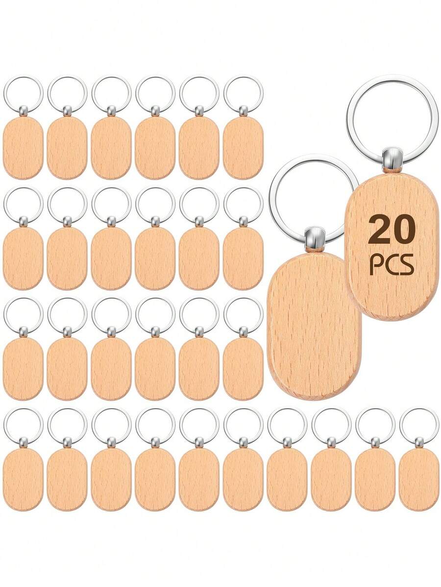20 Pieces Wood Keychain Blanks, Wood Key Chain Bulk, Wood Keychain ...