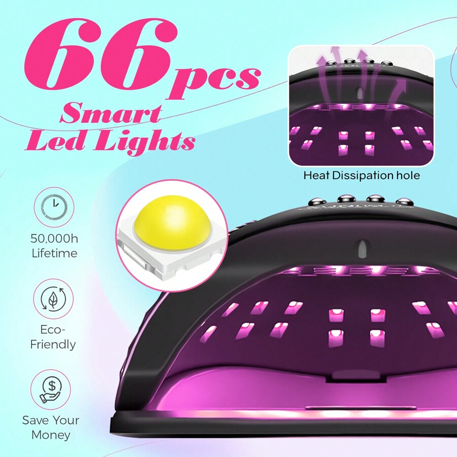 UV LED Nail Lamp 66 LEDs Nail Dryer With Auto Motion Sensor ...
