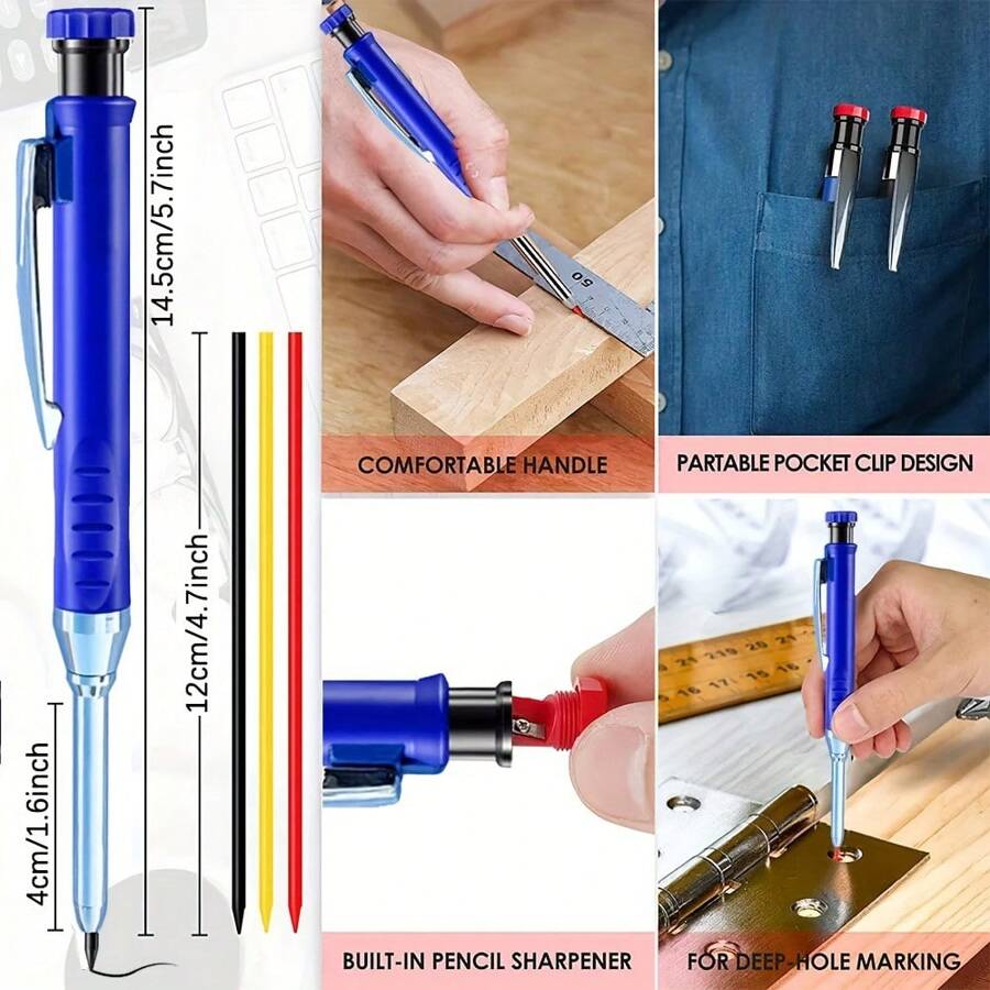 6 Colors Woodworking Automatic Pencils 2.8mm Metal Deep Hole Mechanical ...