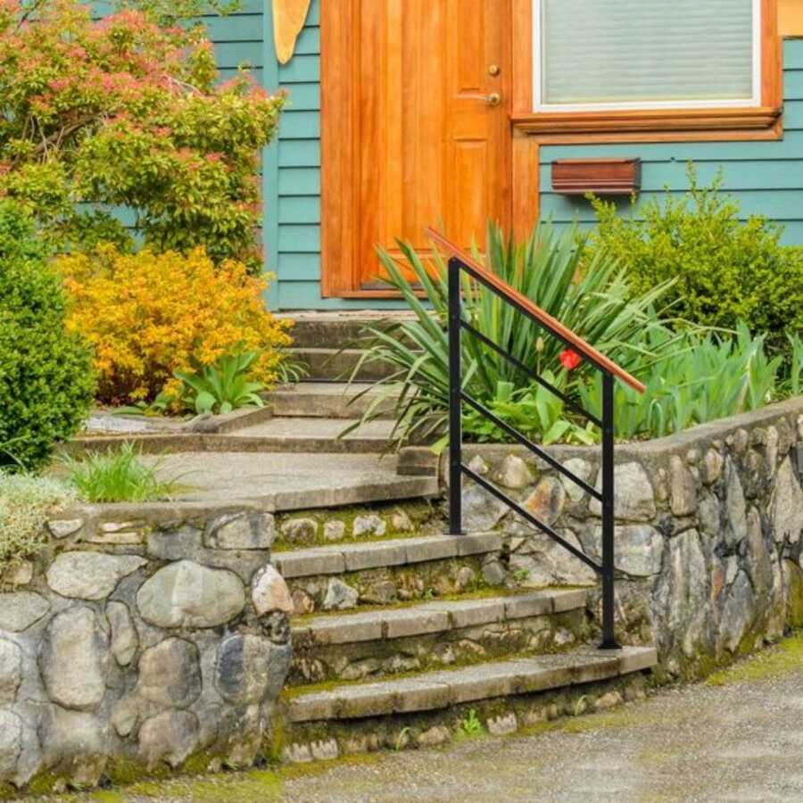 Handrails For Outdoor Steps, Wrought Iron Solid Wood Hand Railing For ...