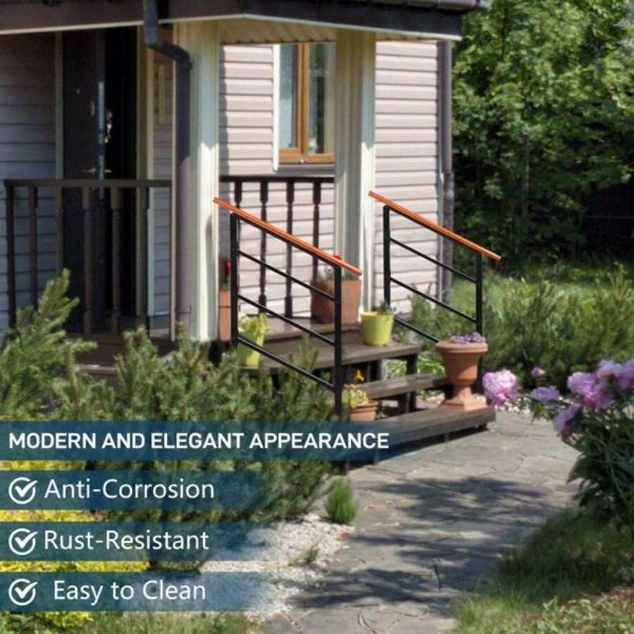 Handrails For Outdoor Steps, Wrought Iron Solid Wood Hand Railing For ...